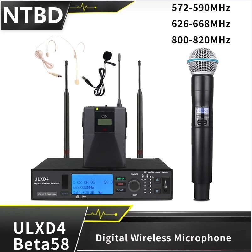 ☂NTBD ULXD4/ULXD24 Full Set BETA58A headset lavalier Professional Wireless Microphone System ...