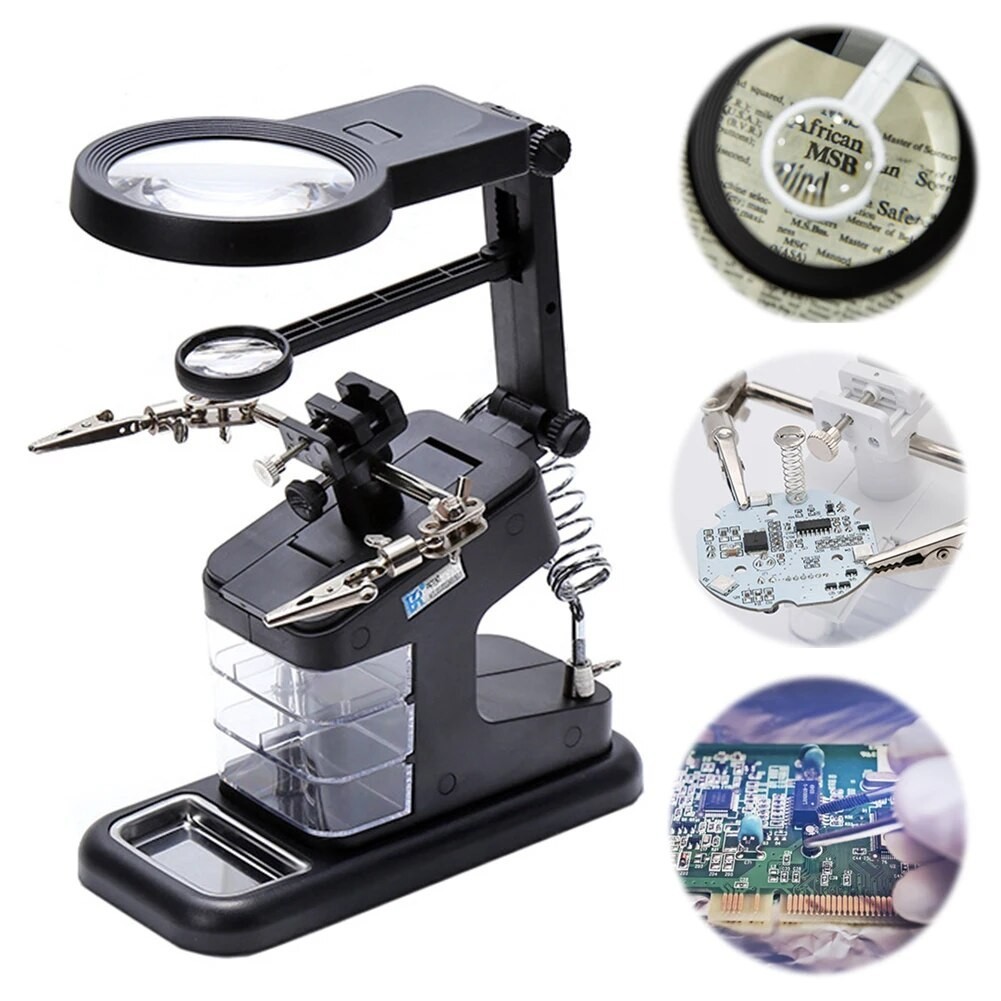Welding Adjustable Magnifier Glass with LED Light Clip Loupe Hand ...