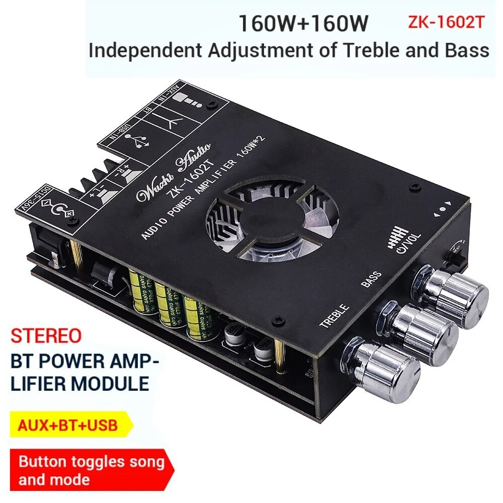 ZK-1602T TDA7498E Bluetooth 5.0 Subwoofer Amplifier Board 2*160W 2.0 Channel High Power Audio ...
