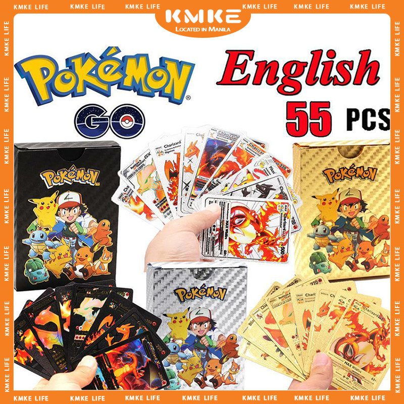 55PCS Pokemon cards Gold/Black/Sliver Pikachu Charizard pokemon cards ...