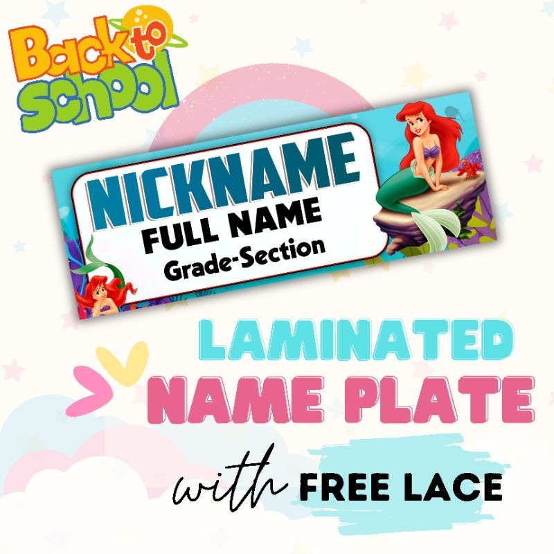 Customized Laminated Name Tag / Name Plate for Kids (BACK TO BACK PRINT ...