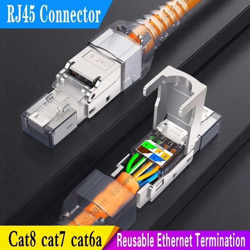 CAT8 STP RJ45 Connector CAT7 CAT6A Reusable Ethernet Termination ...