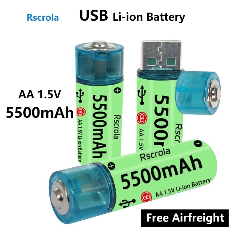 Large Capacity AA Lithium Battery USB Port Rechargeable AA Battery 1.2H ...