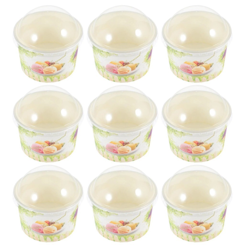 50 Sets Ice Cream Cups Paper Pudding Packaging Yogurt Storage Bowl ...