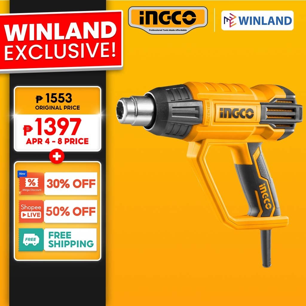 Ingco by Winland Heat Gun 2000W with 4 pcs Nozzle and 1 Scraper ...