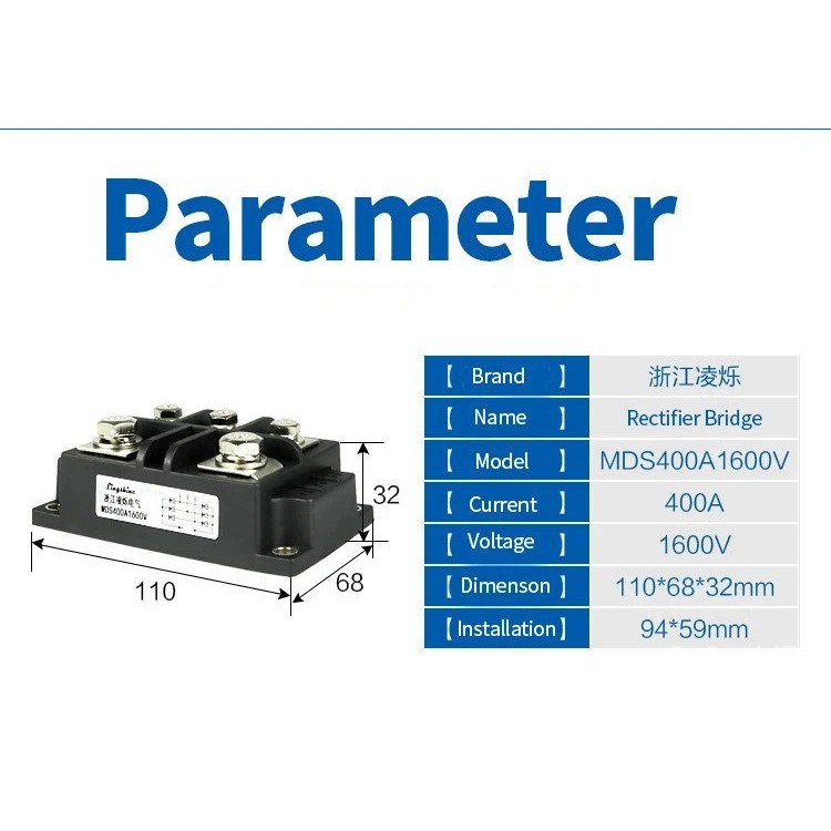 MDS Series Three-Phase Bridge Modules 3-Phase Diode Rectifier MDS400A 400A Radiator Copper Base ...
