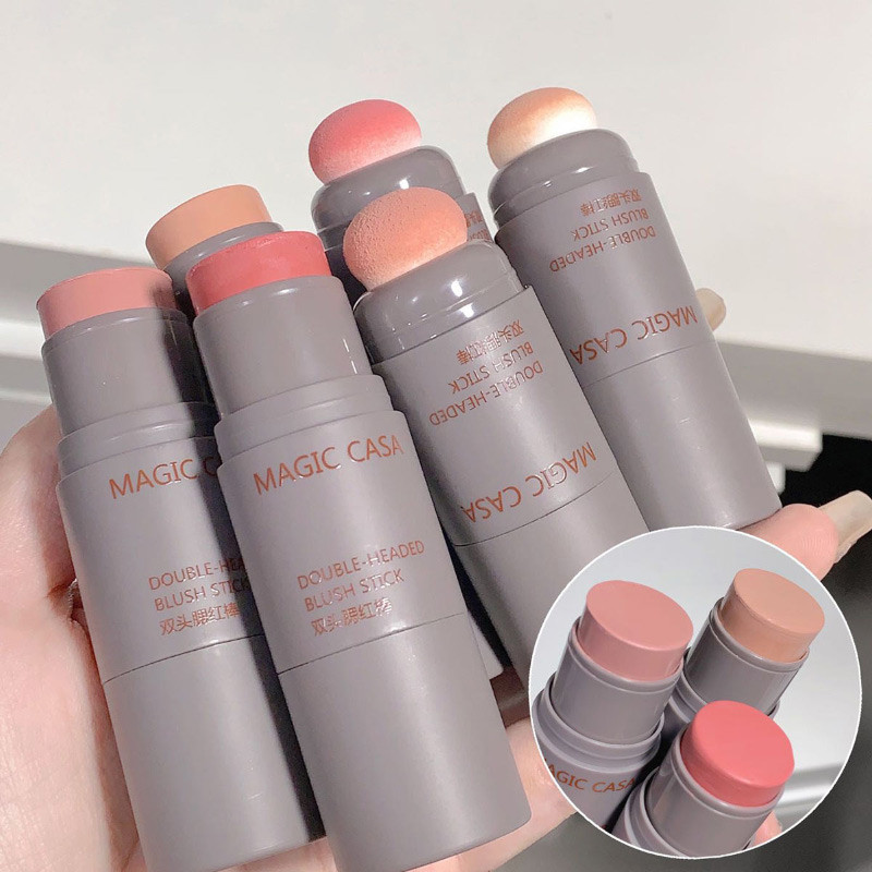 Double head sponge monochrome Blush Stick cheeks lip Eyes 3 In 1 ...