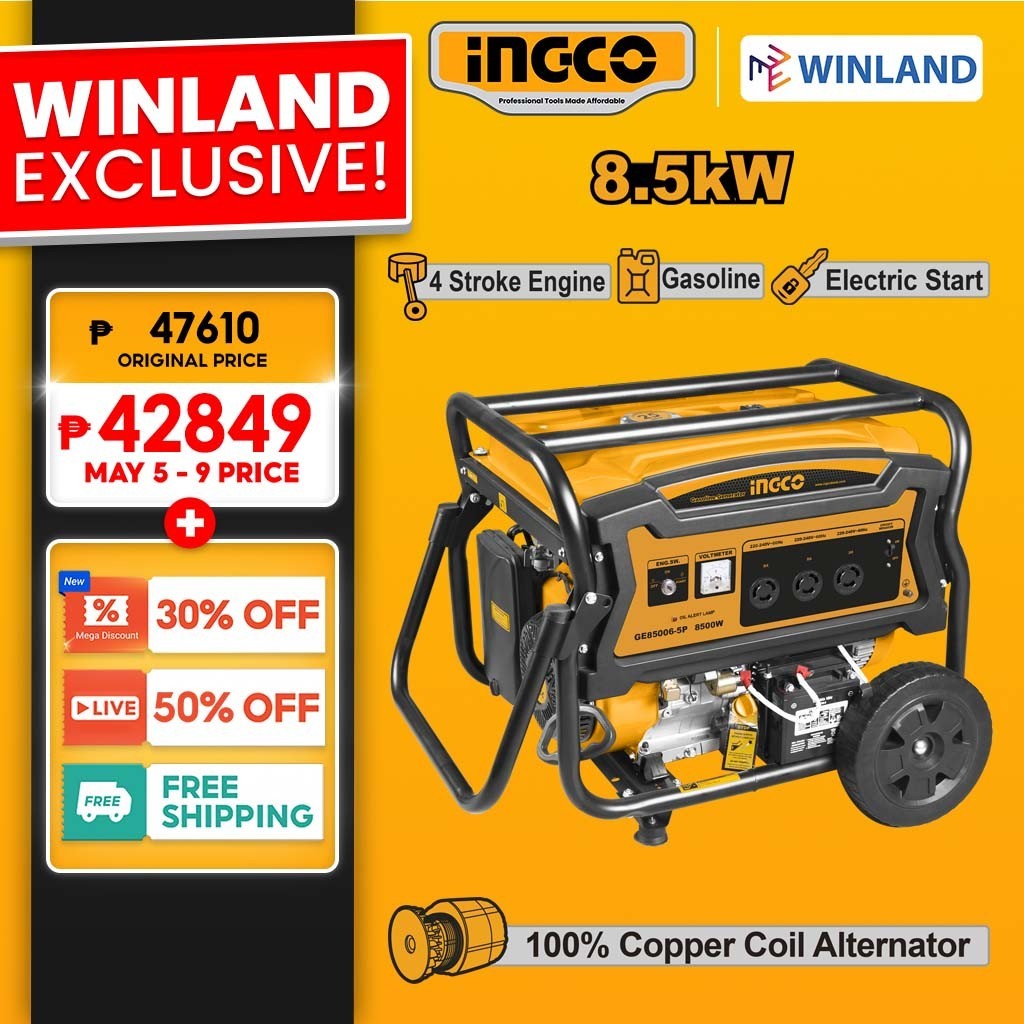 Ingco by Winland Industrial Gasoline Generator 8500W/8.5KVA GE85006-5P ...