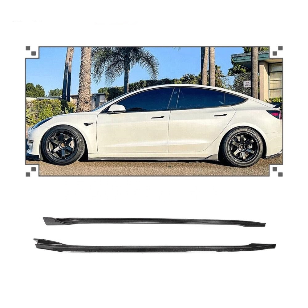 Real Carbon Fiber Side Skirt Extension Lip Rocker Panel For Tesla Model ...