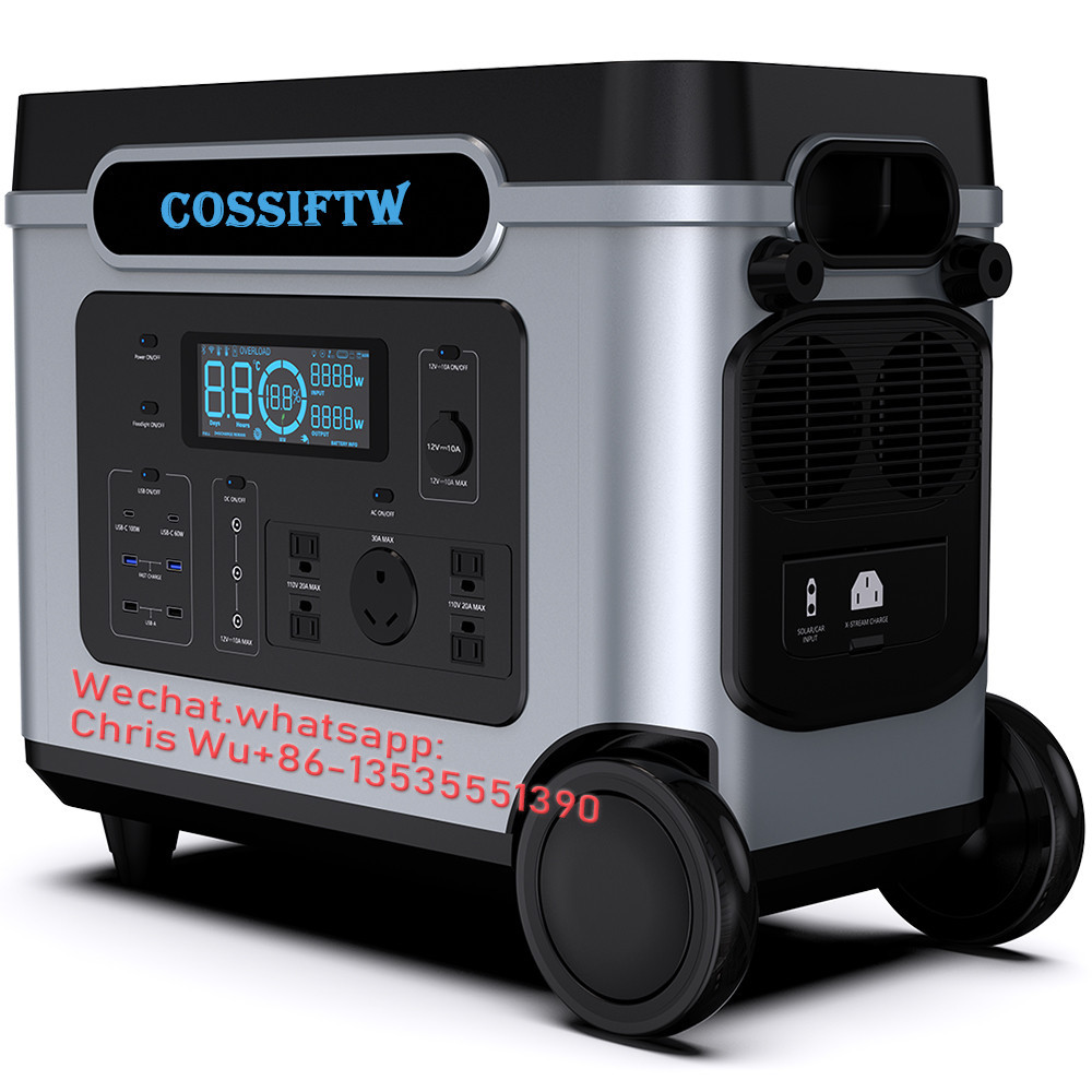 Large Capacity Portable Power Station Solar Generator 3000W Portable Generator with DC AC Outle ...