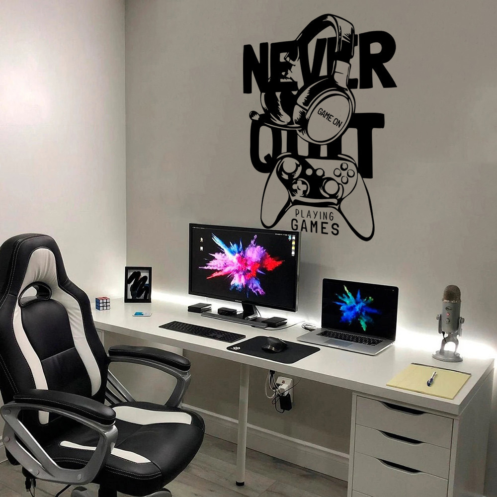 ☄Never Quit Video Games Wall Sticker Decal Gaming Game Controller ...