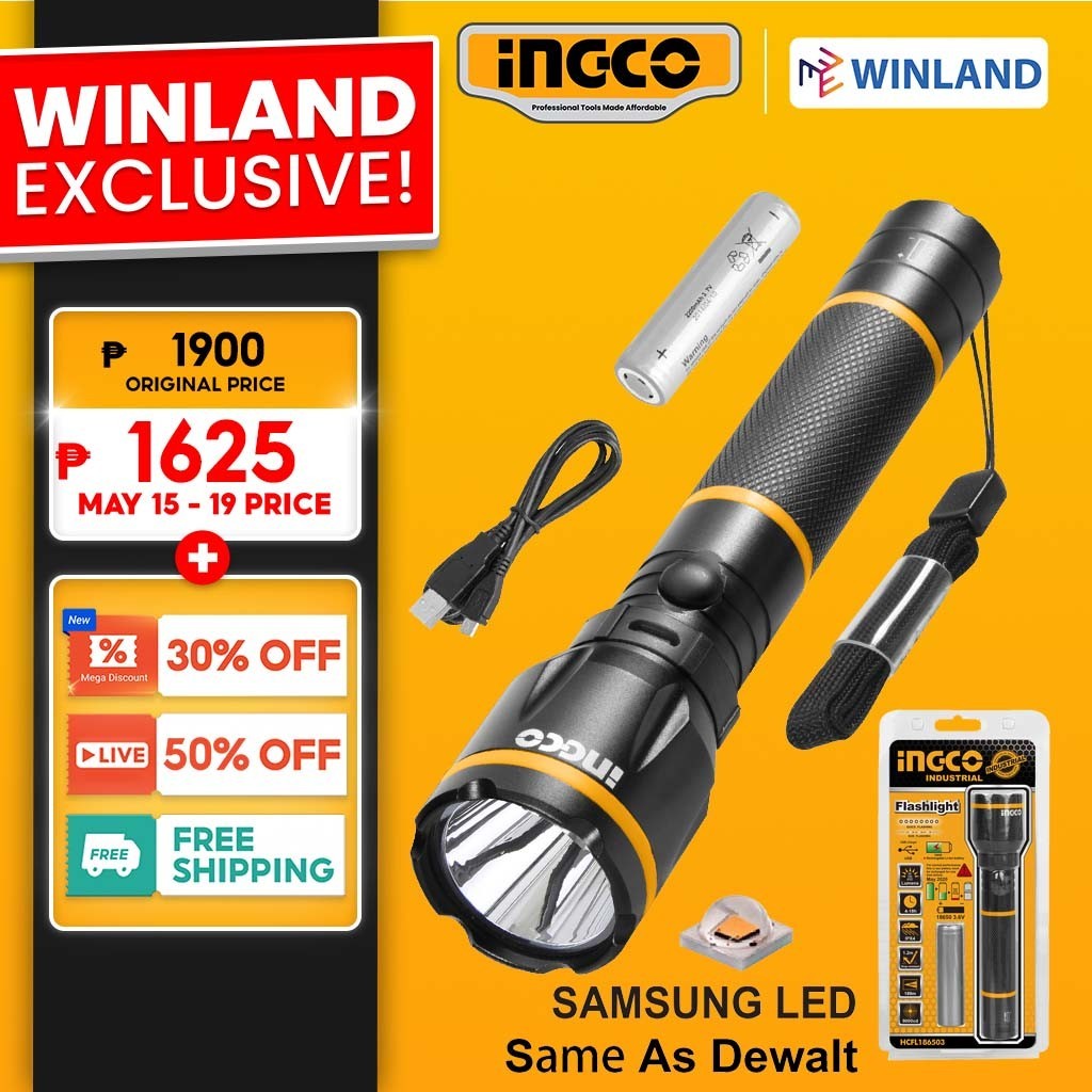 Ingco by Winland Industrial Flashlight Emergency Flash Light HCFL186503 ...