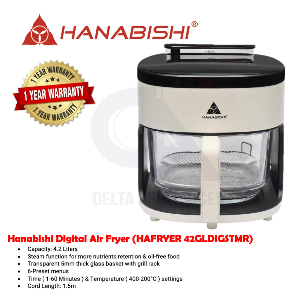 Hanabishi Air Fryer Transparent Glass Basket Steam Func Original 1 Year ...