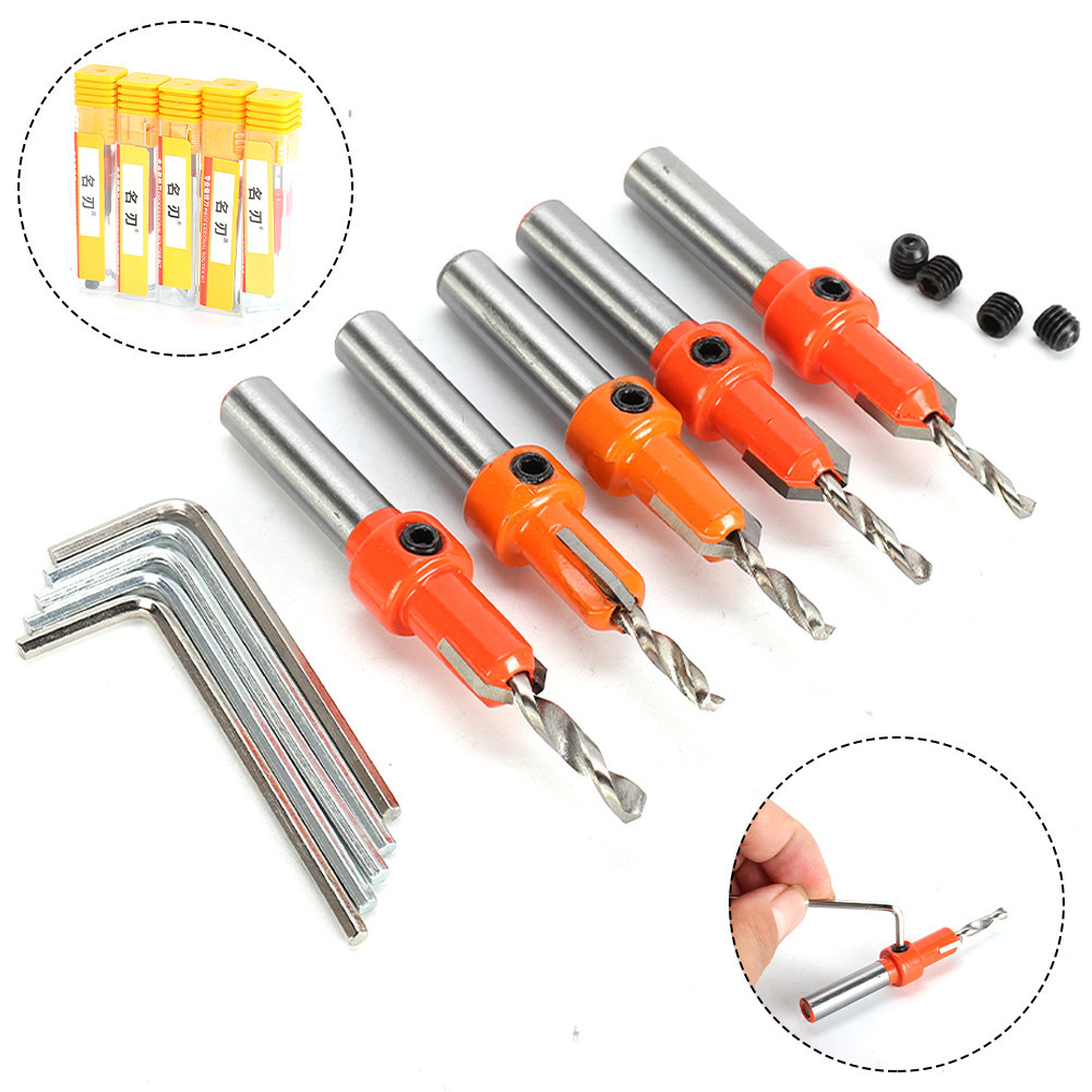 ๑1/5Pcs 10mm Shank HSS Woodworking Countersink Router Bit Screw ...