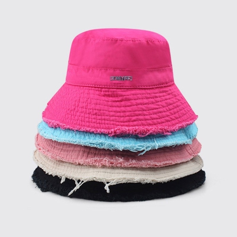 Teens Frayed Edge Design Bucket Hat Summer Foldable Fisherman Hat with ...