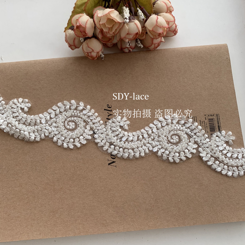 ☆Delicate White Sequin Cording Fabric, Mesh Lace Trim Applique, Sewing ...