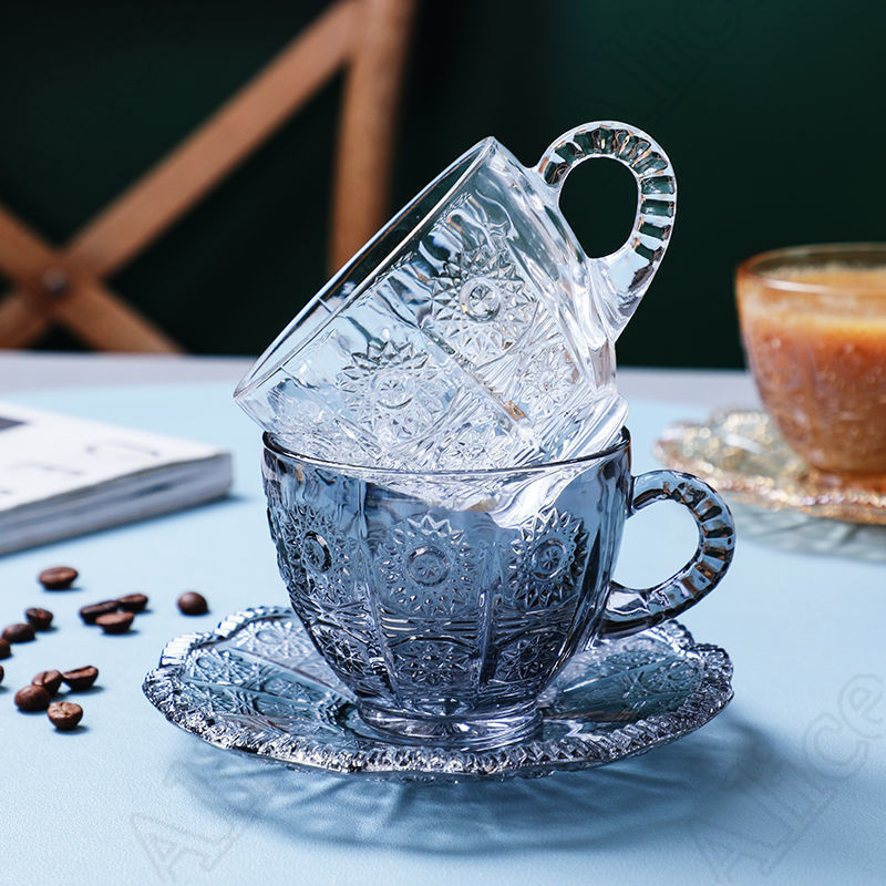 ☫Retro Relief Coffee Cup Dish Set European Style Afternoon Tea Latte ...