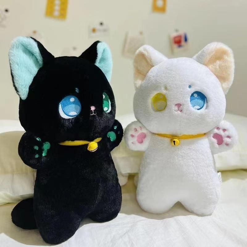 25cm Black and White Cat Plush Toy Grab Stuffed Animal Patung Dolls ...