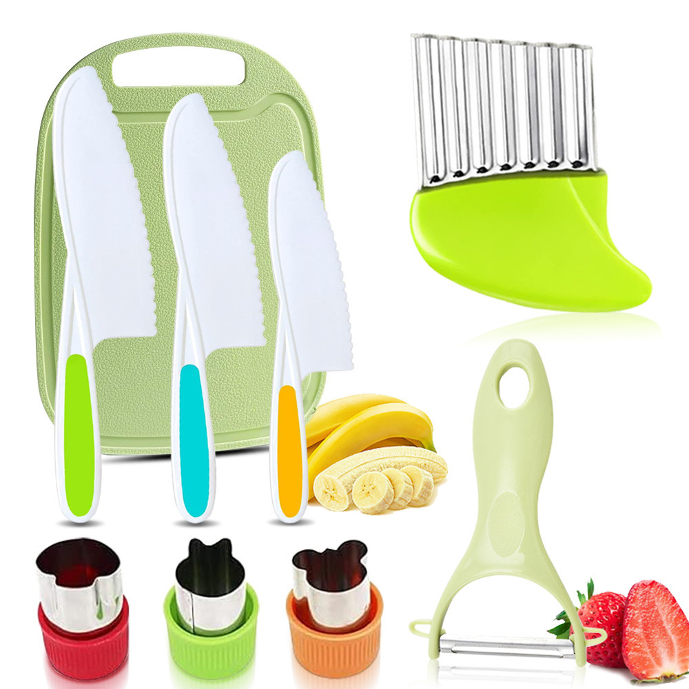 Kids Cooking Cutter Set Plastic Fruit Knives Wooden Cutter Early ...