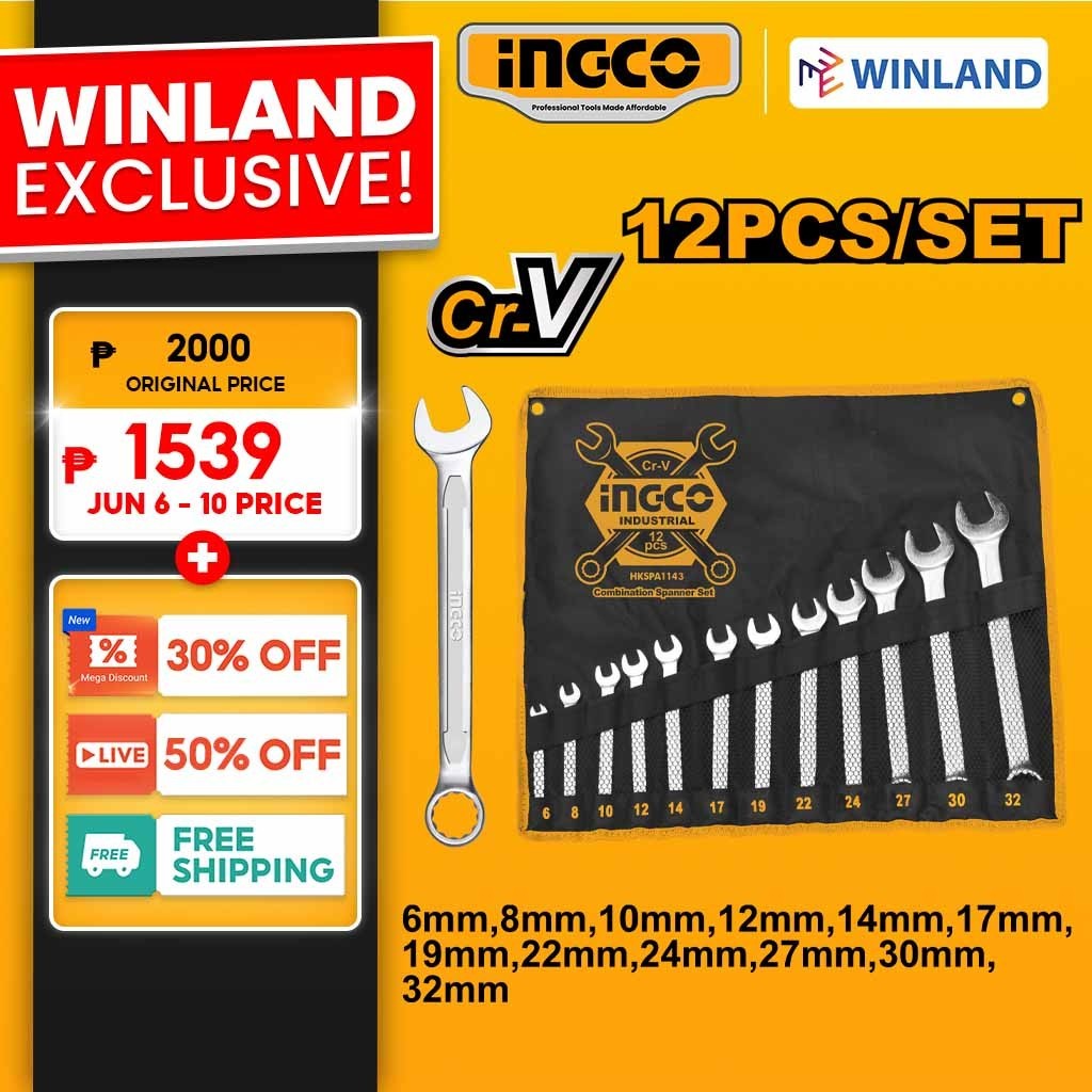Ingco by Winland 12pcs Combination Spanner Wrench Set 6-32mm HKSPA1143 ING-HT | Shopee Philippines
