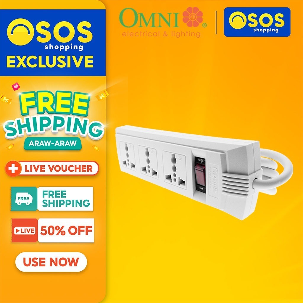 Omni Universal Outlet Extension Cord 3 Gang with Switch 1.83 meter wire ...