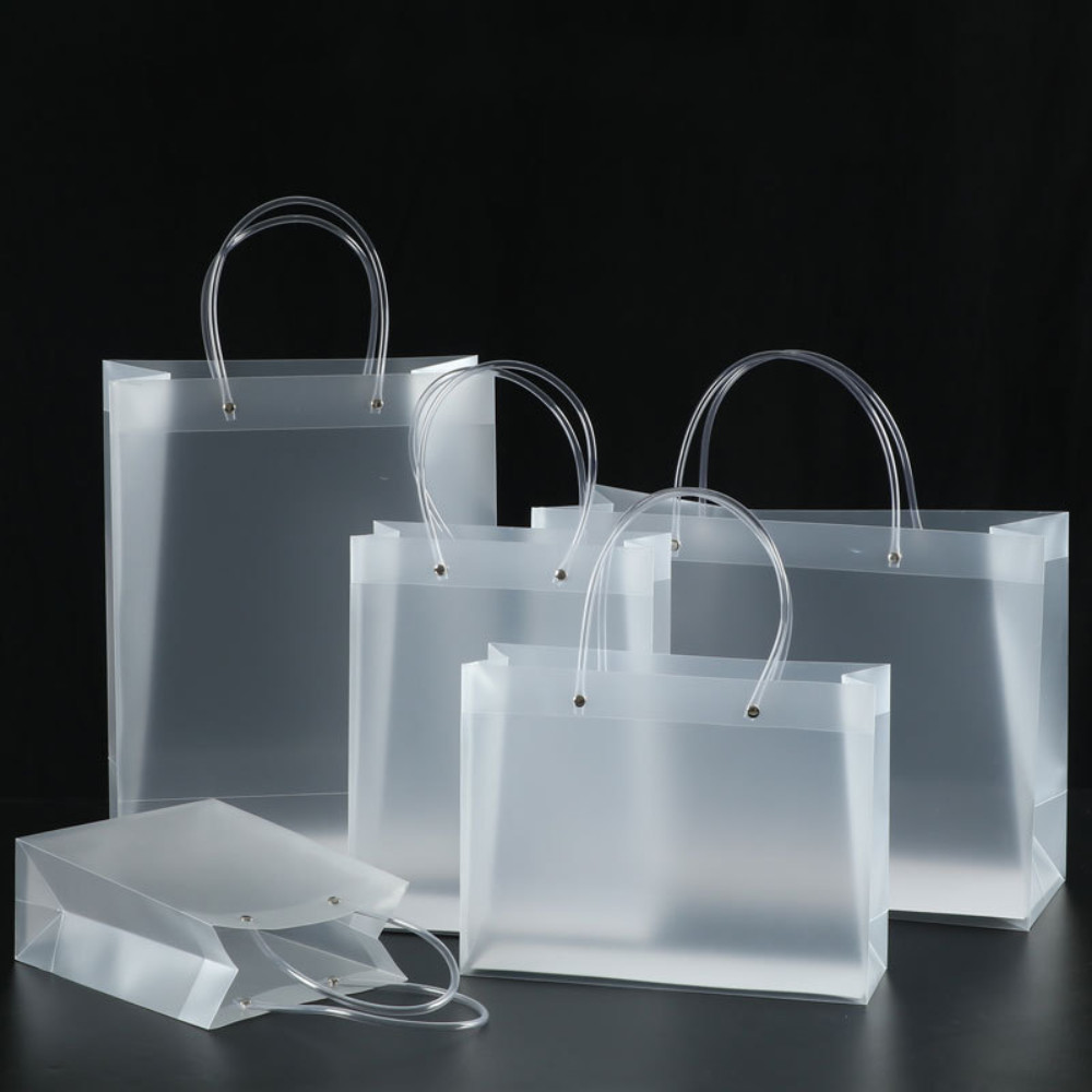 Frosted Plastic Bags PVC with Handles Present Gift Package Bag Storage ...
