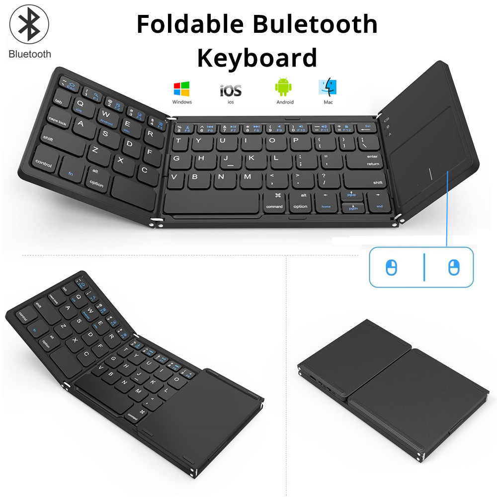 YelWong Mini Foldable Keyboard Portable Touchpad Bluetooth 3.0 Wireless ...