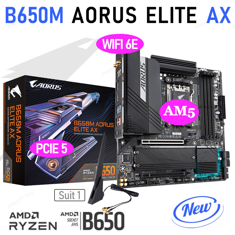 ☫AM5 Motherboard Gigabyte B650 Kit RYZEN CPU R7 7700X DDR5 Ram Suit M-ATX B650M AORUS ELITE AXe ...