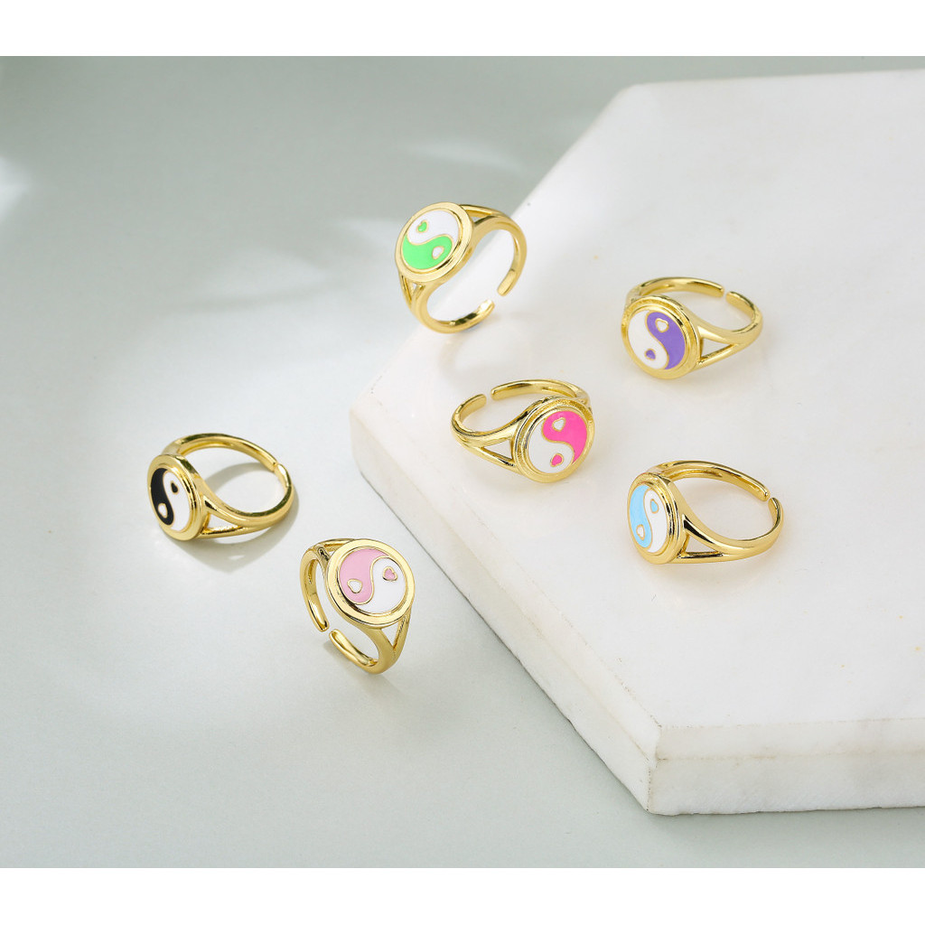 ♜HECHENG,Gold Color Metal Y2K Rings,Yin and Yang Rings For Women Candy ...