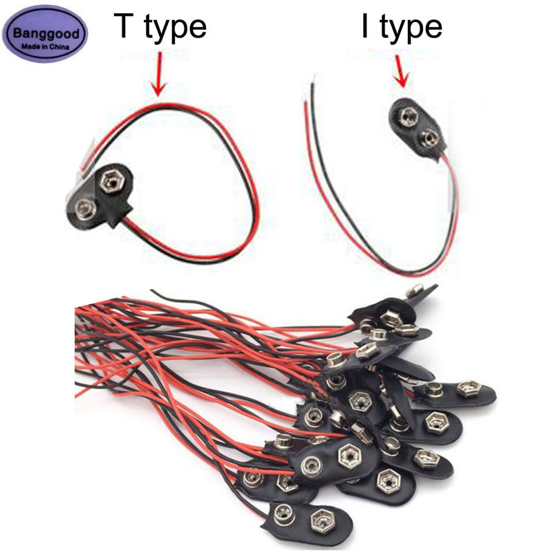 유Lot 100PCS DIY T type or I type Snap On 9V Battery Holder Clip ...