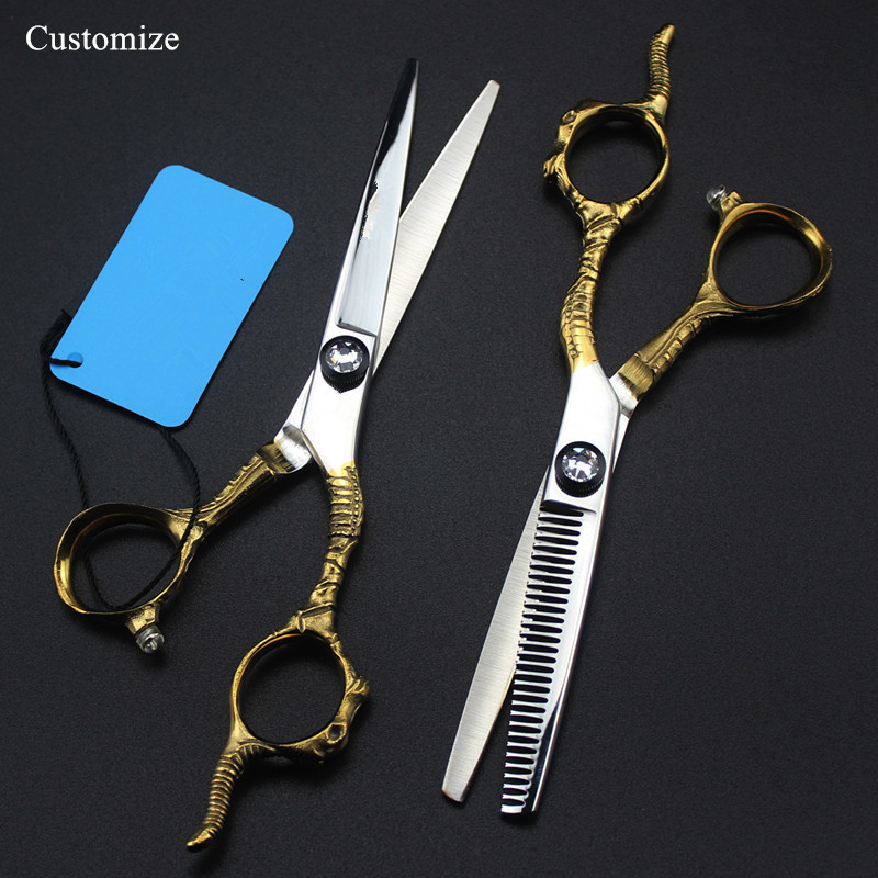 ☽Customize logo japan 440c 6 '' Sheep head hair salon scissors cutting barber makas scissor Thin ...