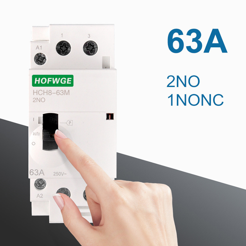 ☛HCH8-40M 2P 63A 40A 220V Din Rail Household AC Modular Contactor With Manual Control Switch 2N9 ...