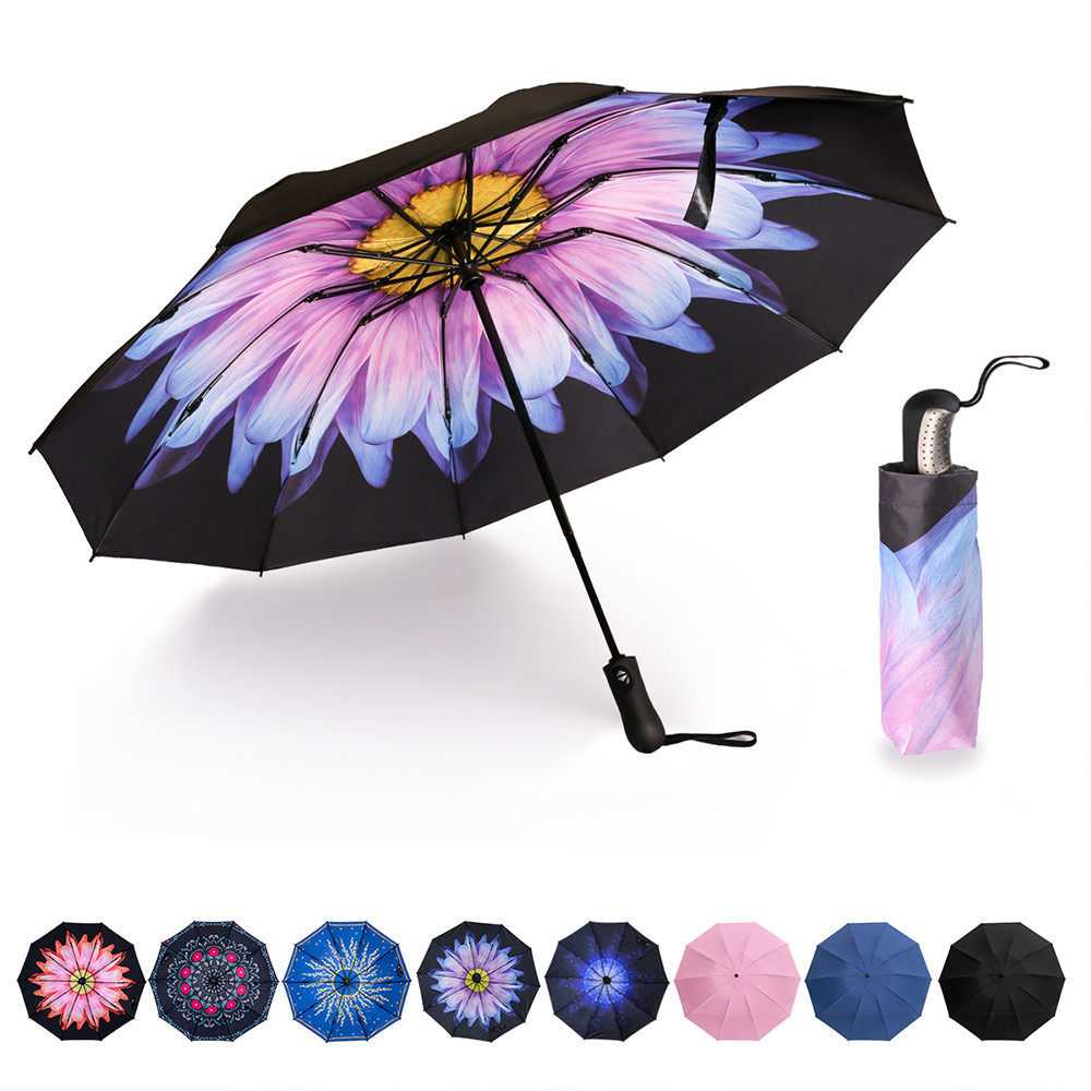 ♀Reverse Folding Compact Travel Automatic Umbrella Inverted Inside Out ...