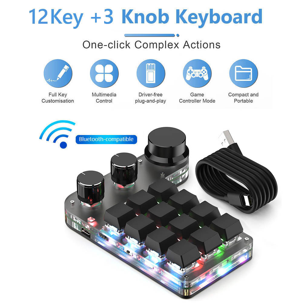 ⚜Programmable Keyboard 12 Key 3 Knob Bluetooth/USB Wired Customized ...