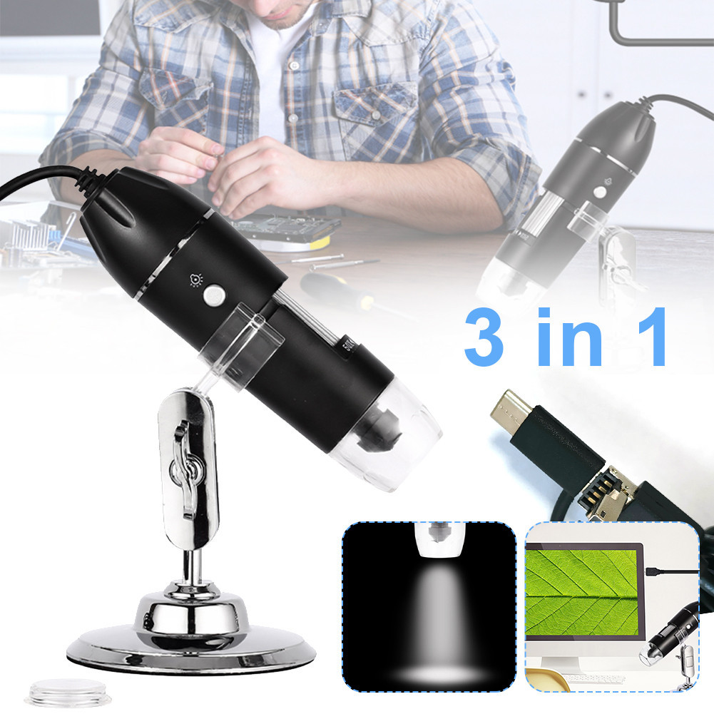 1600X Digital Microscope Camera 3in1 Type-C USB Portable Electronic ...