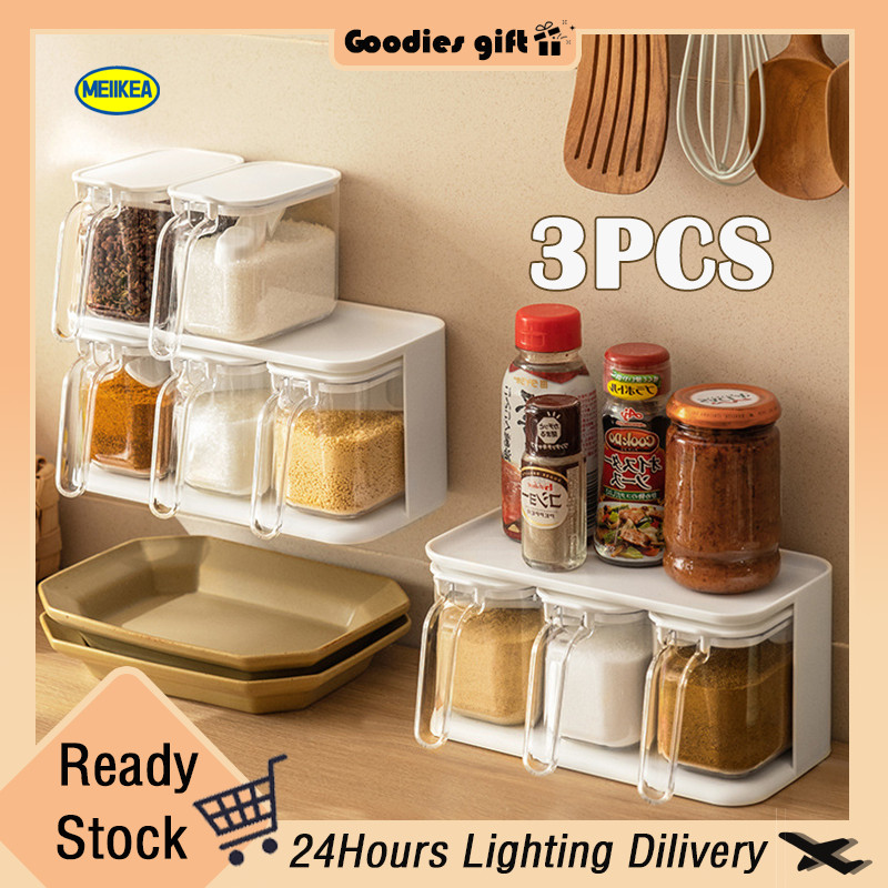 3PCS Condiment Box Kitchen Set Multi-compartment Salt Shaker Powder ...