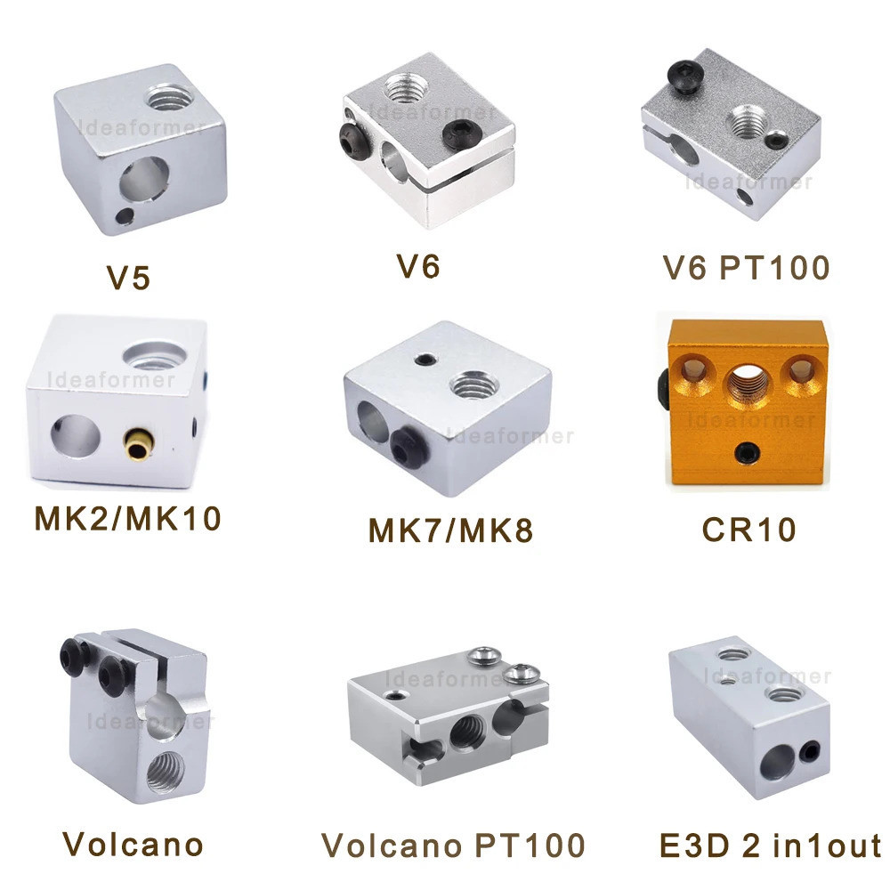 1 pcs Heater Block E3D V5 V6 MK7 MK8 MK2 MK10 Volcano PT100 CR10 2 IN 1 ...