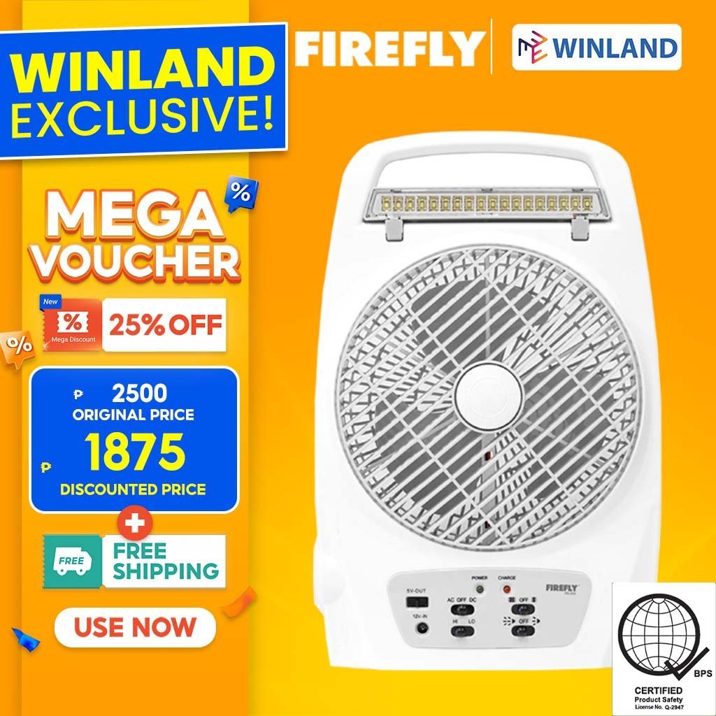 Firefly by Winland 8” 2-Speed Electric Fan with 18 LED Desk Lamp & USB ...