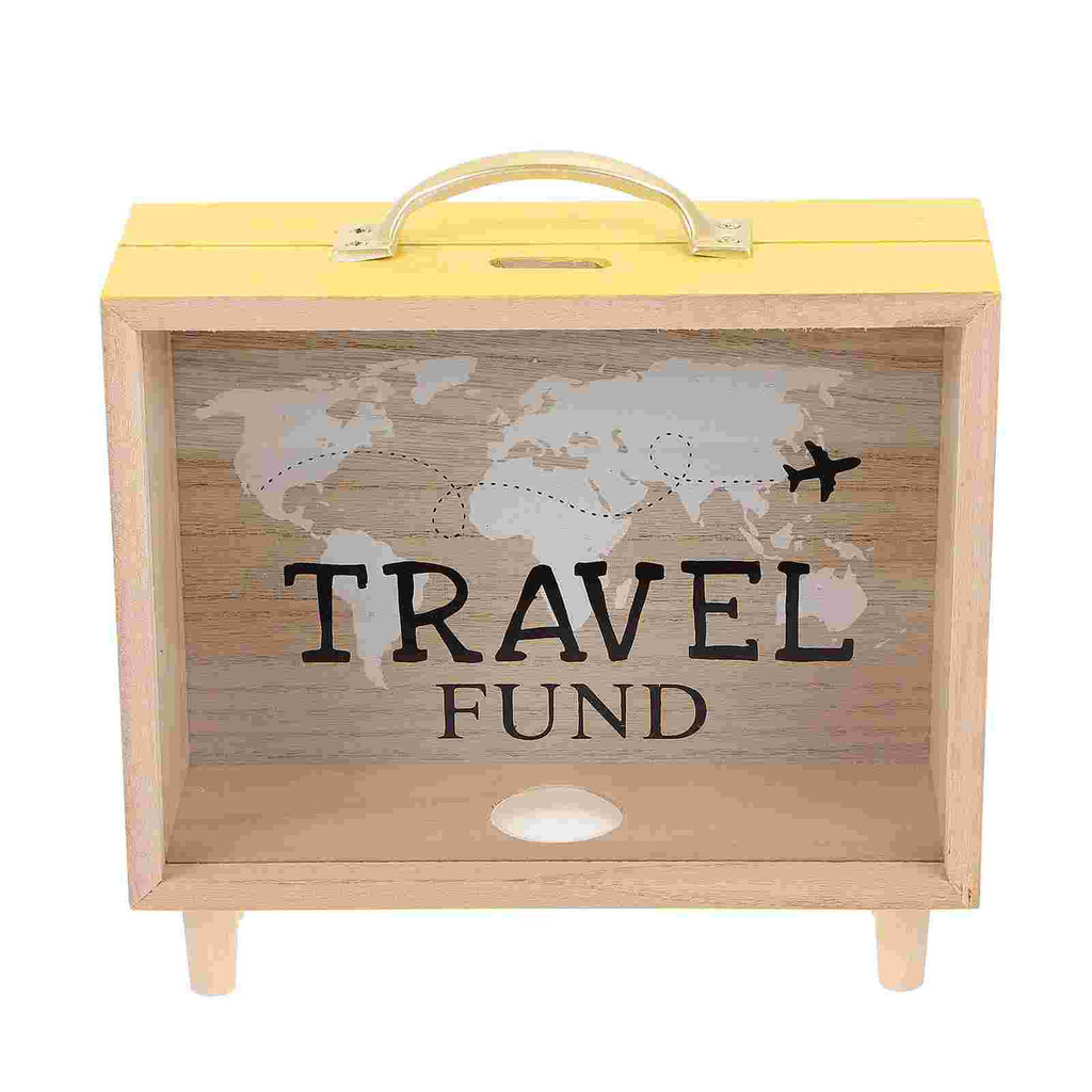Wooden Clear Money Bank For Travel Fund Piggy Bank Vacation Fund Box ...