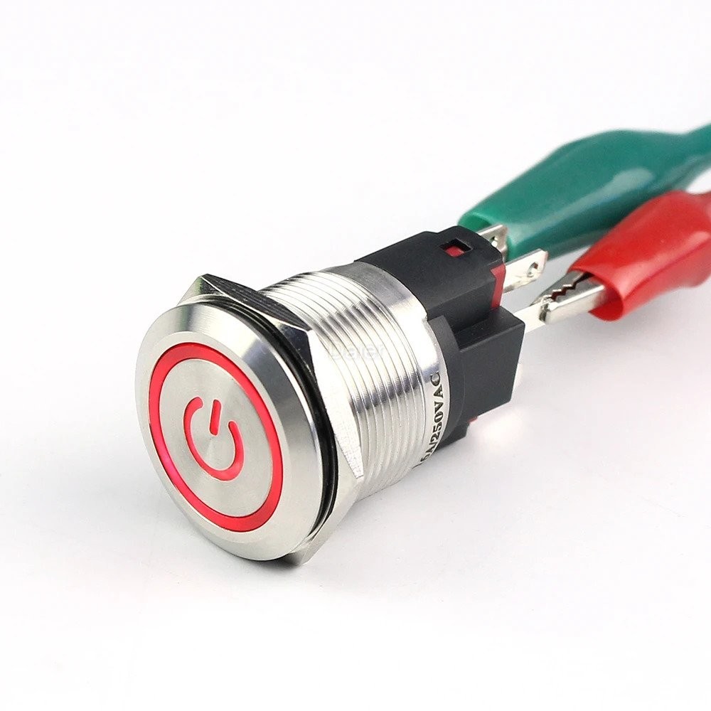 Heavy Duty Red LED Push Button Switches 22MM SPDT Latching Flat Button ...