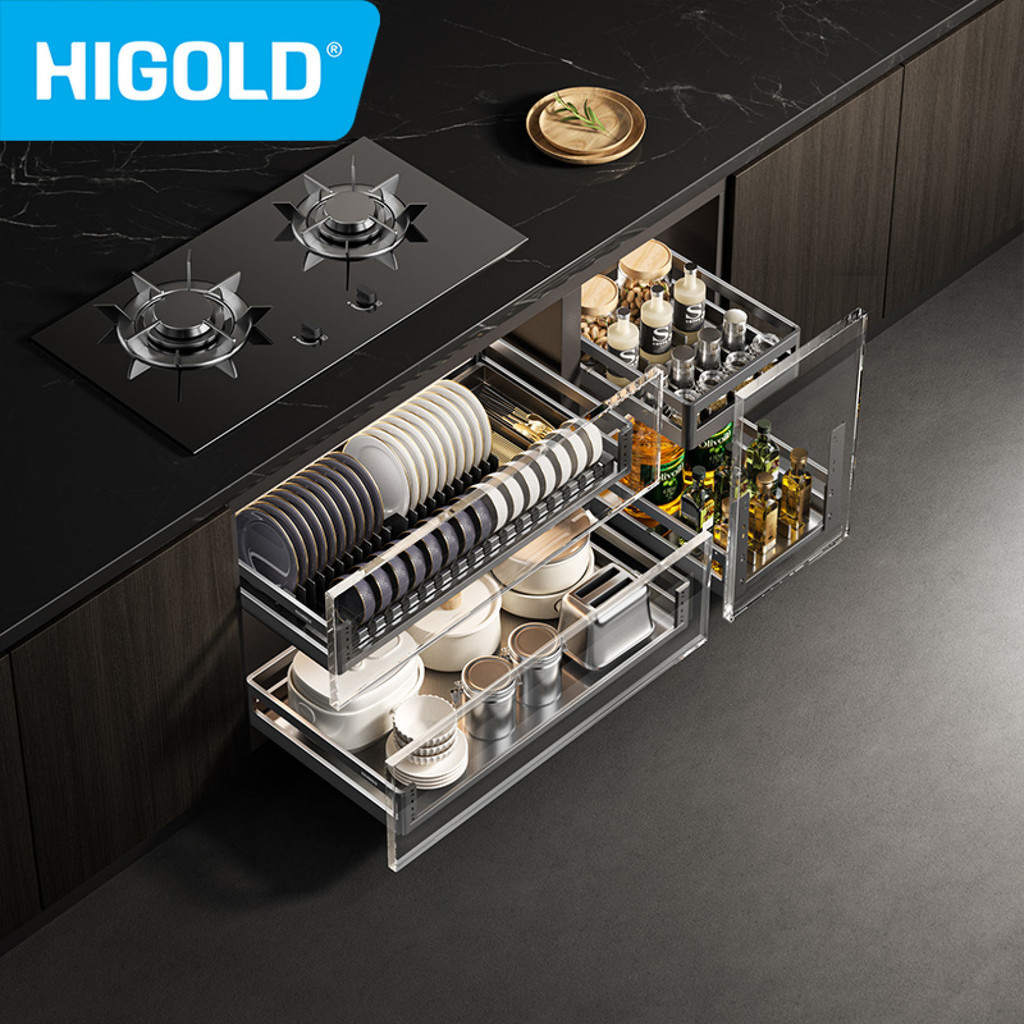 HIGOLD 500mm Pull Out Basket 2 IN 1 Double Drawer With Dish Rack 304 ...
