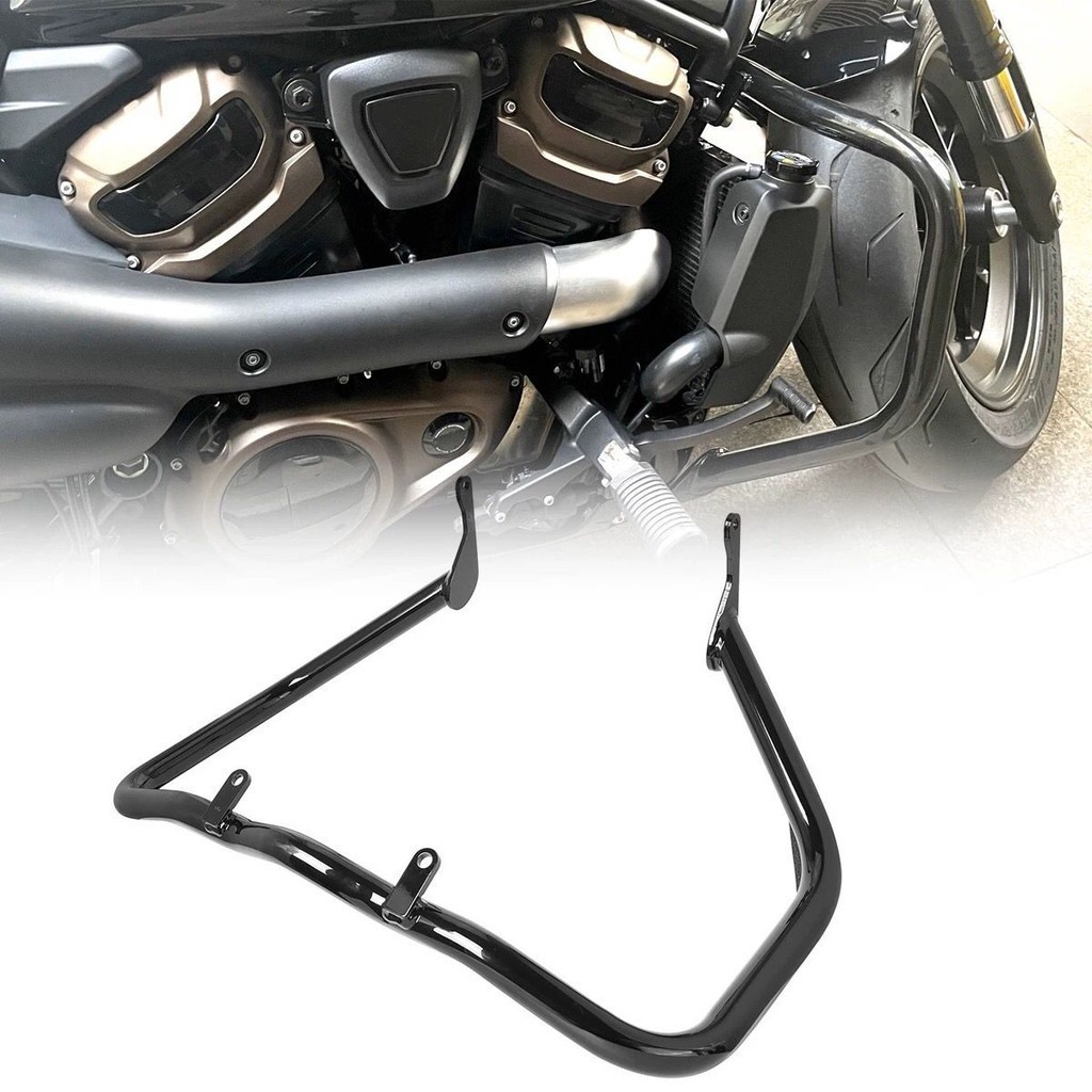 ۞Motorcycle Gloss Black Front Engine Guard Highway Crash Bar For Harley ...