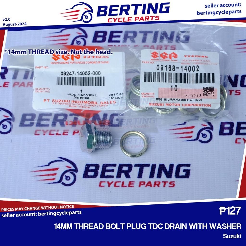 SGP 14MM THREAD BOLT PLUG TDC DRAIN WITH WASHER Suzuki Genuine 09247 ...