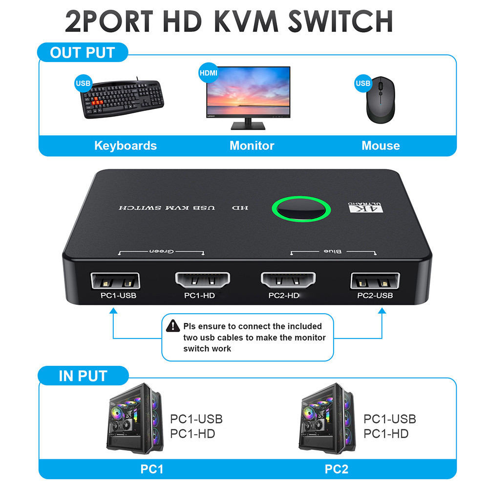 KVM Shared Controller Keyboard Mouse Printer USB KVM Selector Plug and ...