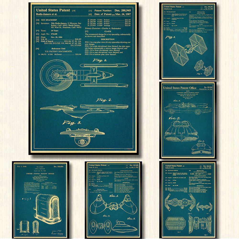 유Vintage Blueprint Wall Poster Engine Biplane Patent Kraft Poster Motor ...