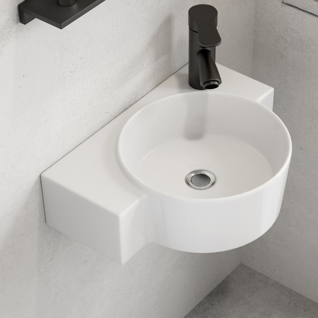 With Drainer White Ceramic Counter Wall Lavatory Corner Basin Wall hung ...