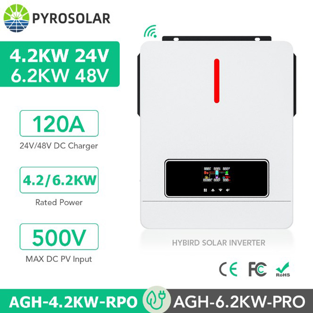 【4.2KW 6.2KW Solar Hybrid Inverter 24vDC 48vDC AC 220V Dual Load Output Power MPPT 120A Pure Si+ ...