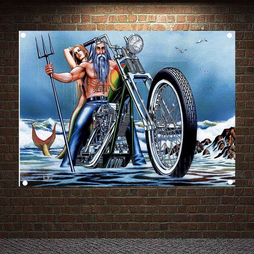 웃Mermaid Motorcycle Rider Movie Posters Wall Sticker Banners Wall Art ...