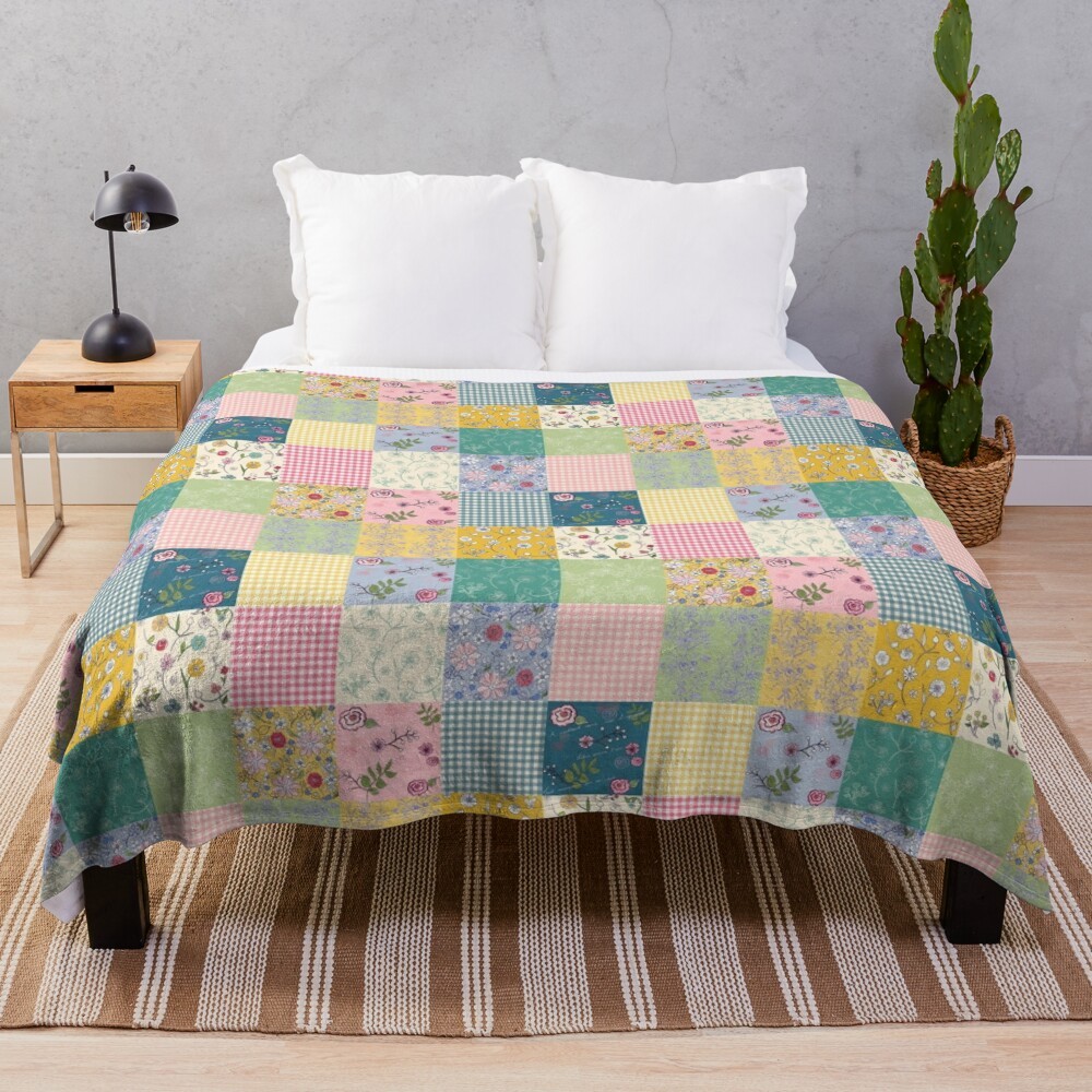 ۩Spring Cottage patchwork quilt Throw Blanket Tourist Blanket ...