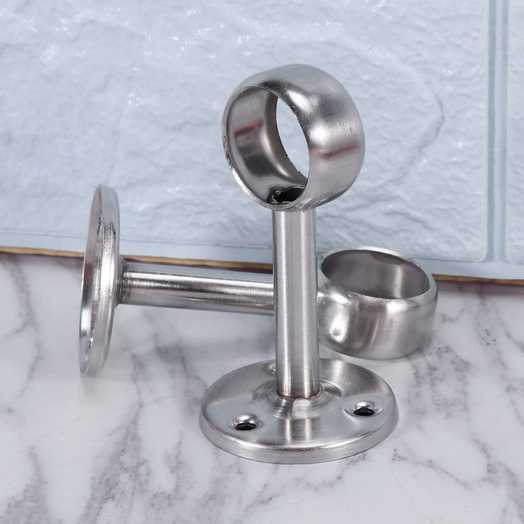 2 PCS Stainless Steel Closet Rods Round Tube Pipe Support Brackets ...